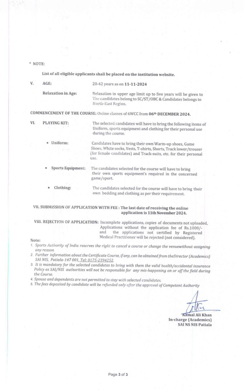 Sports Authority of India Invites Applications for Six-Week Certificate ...