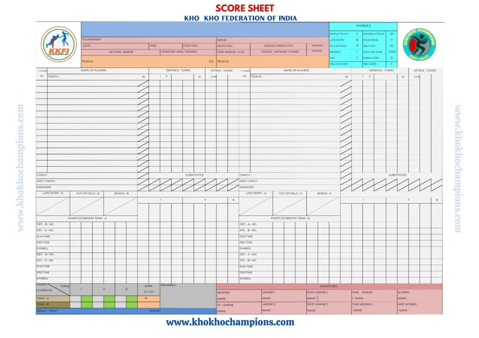 ScoreSheet - KHO KHO CHAMPIONS